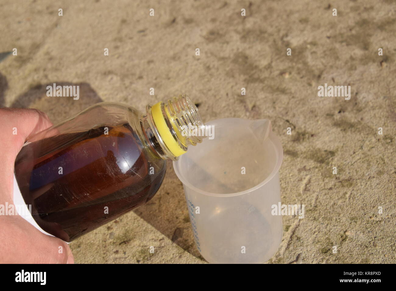 Pouring thick glyphosate solution in a beaker Stock Photo - Alamy