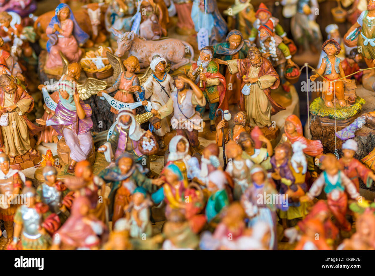 bunch of statues of characters of a Christmas Nativity Crib Stock Photo ...