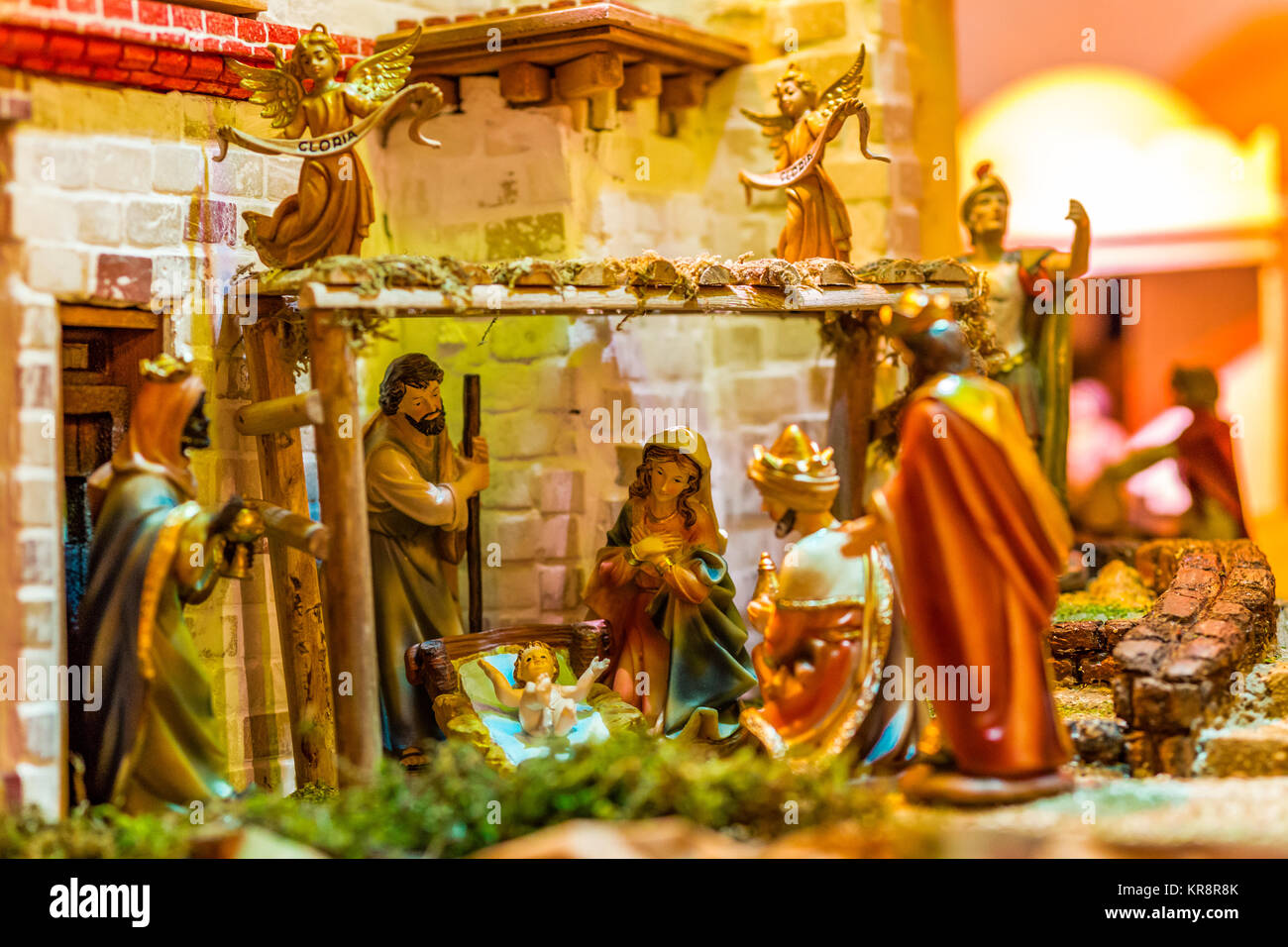 Christmas Nativity scene with The Holy Child, The Blessed Virgin Mary ...