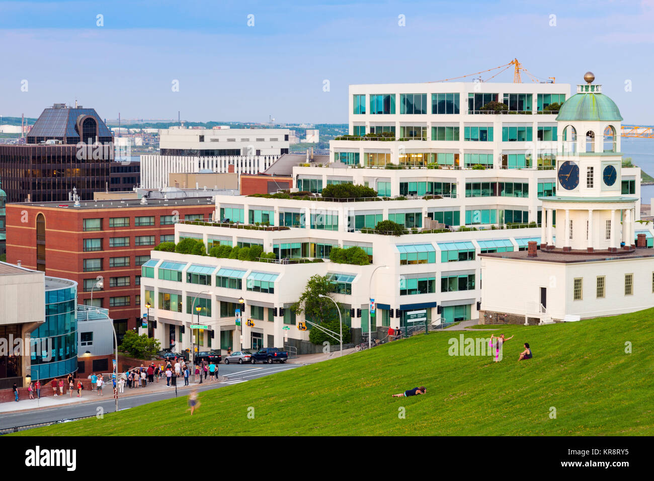 Canada, Nova Scotia, Halifax, Town Clock with other buildings in ...