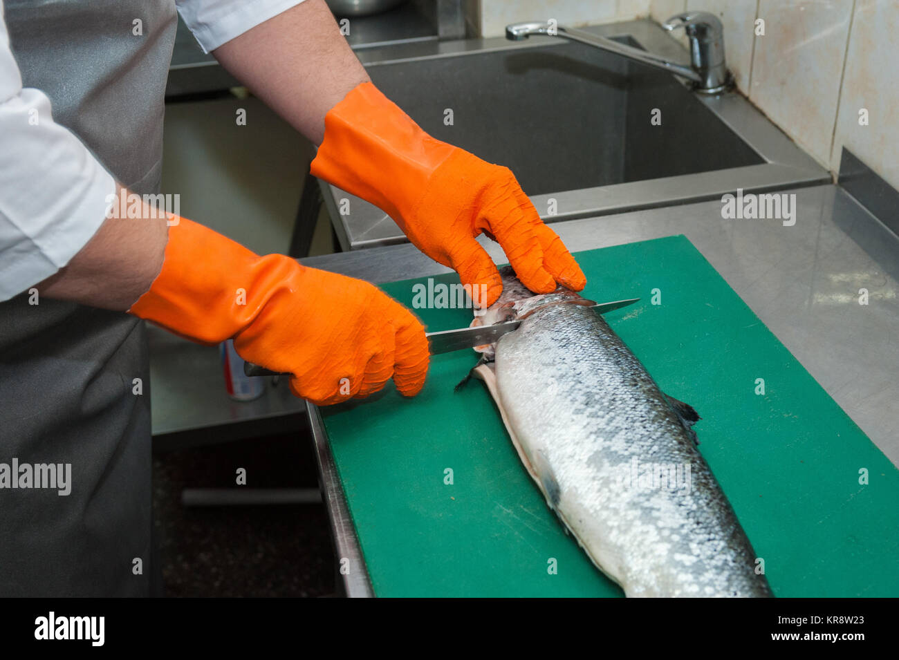 cutting salmon fish Stock Photo - Alamy