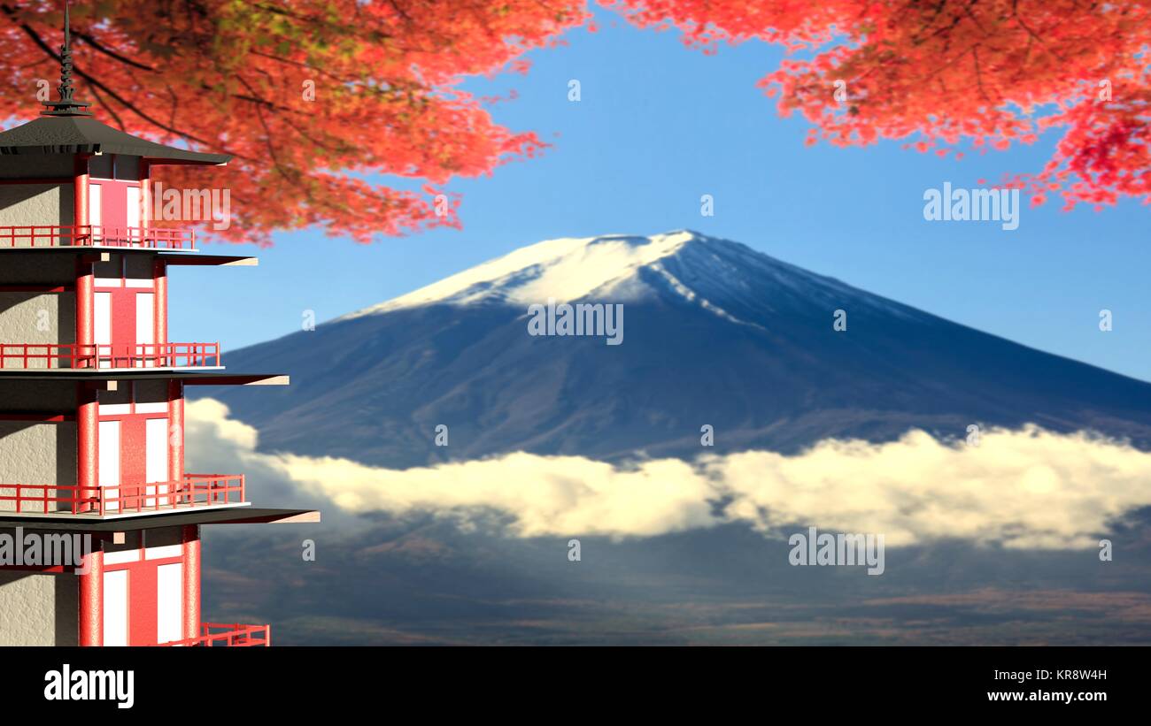 3d rendering Mt. Fuji with fall colors in Japan Stock Photo - Alamy