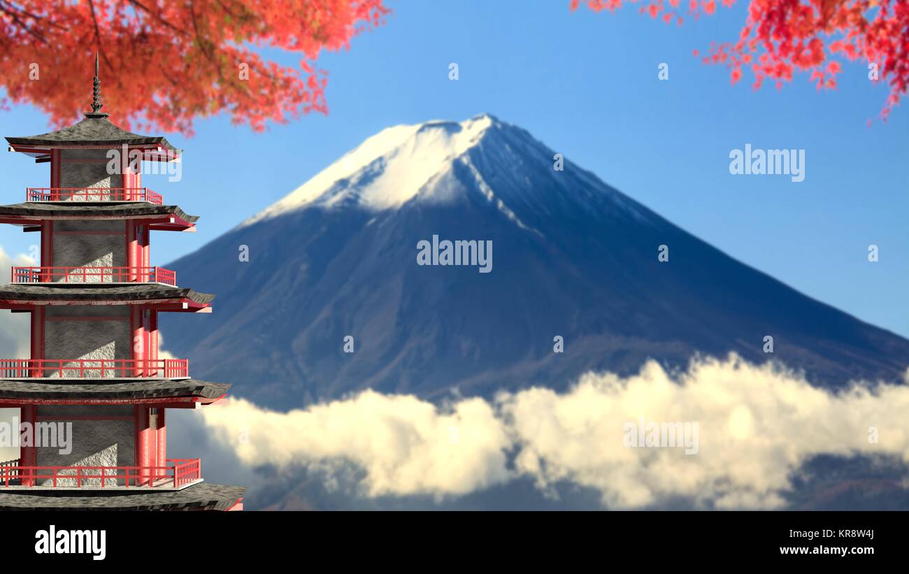 3d rendering Mt. Fuji with fall colors in Japan Stock Photo - Alamy