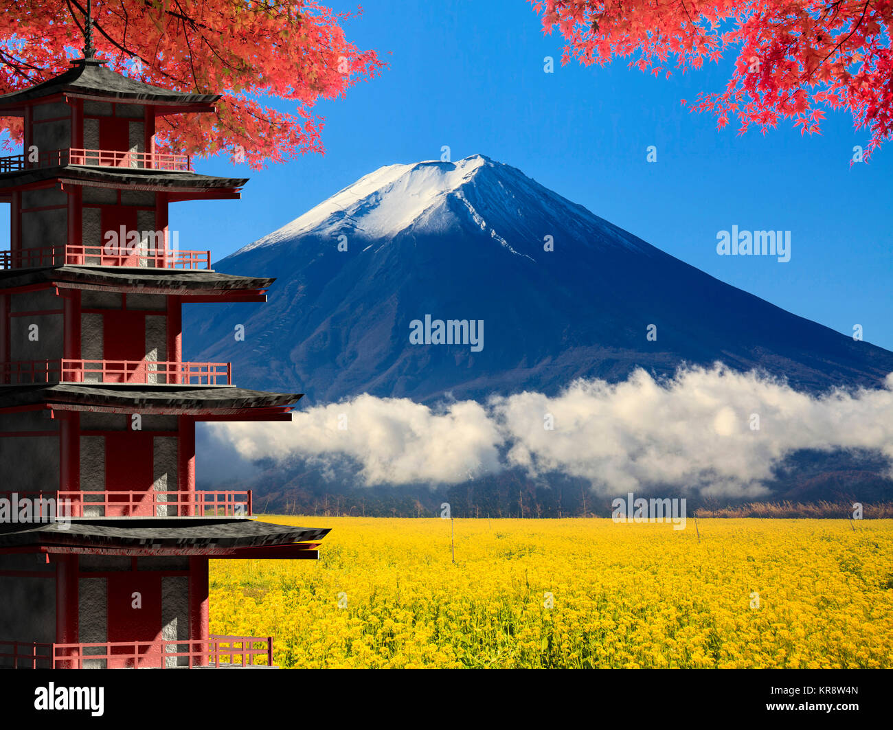 3d rendering Mt. Fuji with fall colors in Japan Stock Photo - Alamy