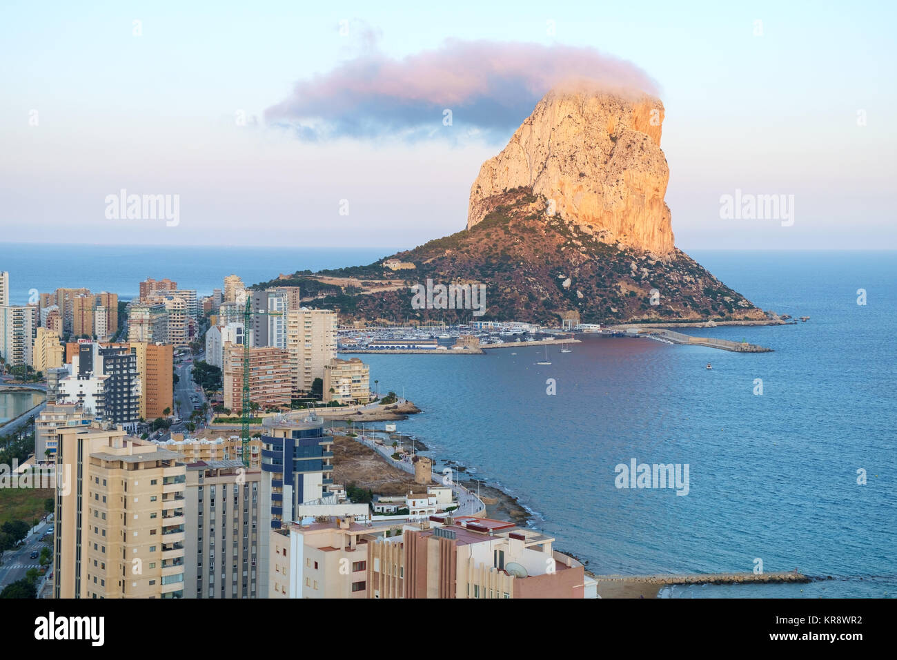 Calpe Rock, Ifach, seen from downtown Calpe, Costa Blanca, Spain Stock ...