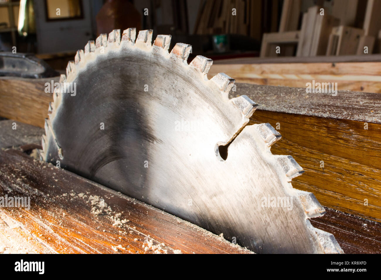 Circular saw in carpenter workshop Stock Photo - Alamy