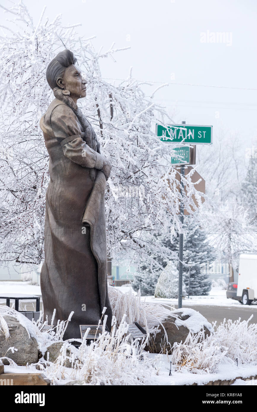 Georgia Bunn's sculpture of Chief Joseph on a winter day in Joseph ...