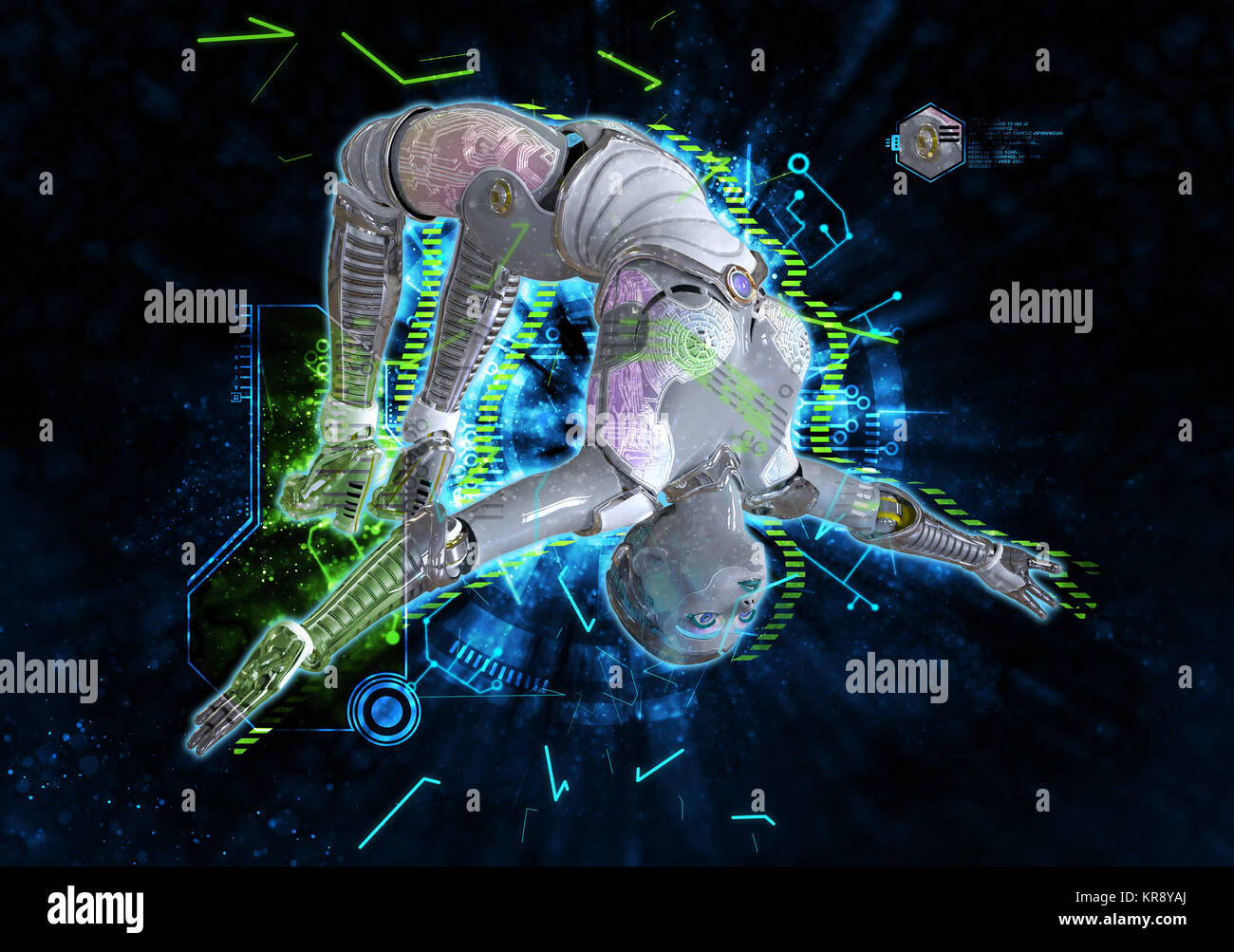 3D illustration female cyborg on techno background Stock Photo - Alamy