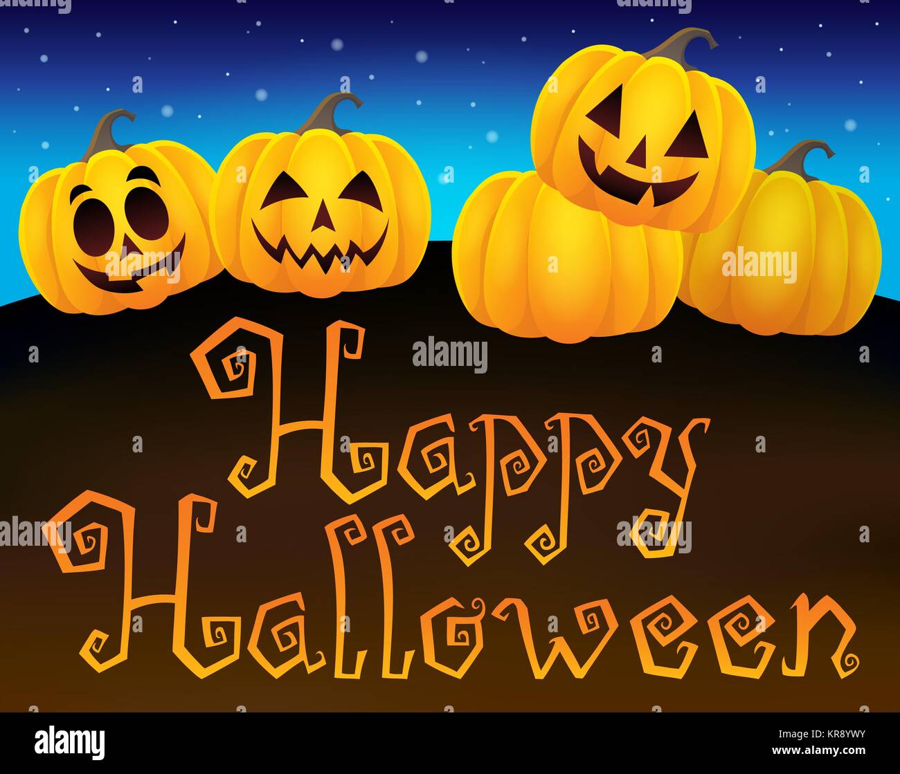 Happy Halloween sign with pumpkins 1 Stock Photo - Alamy