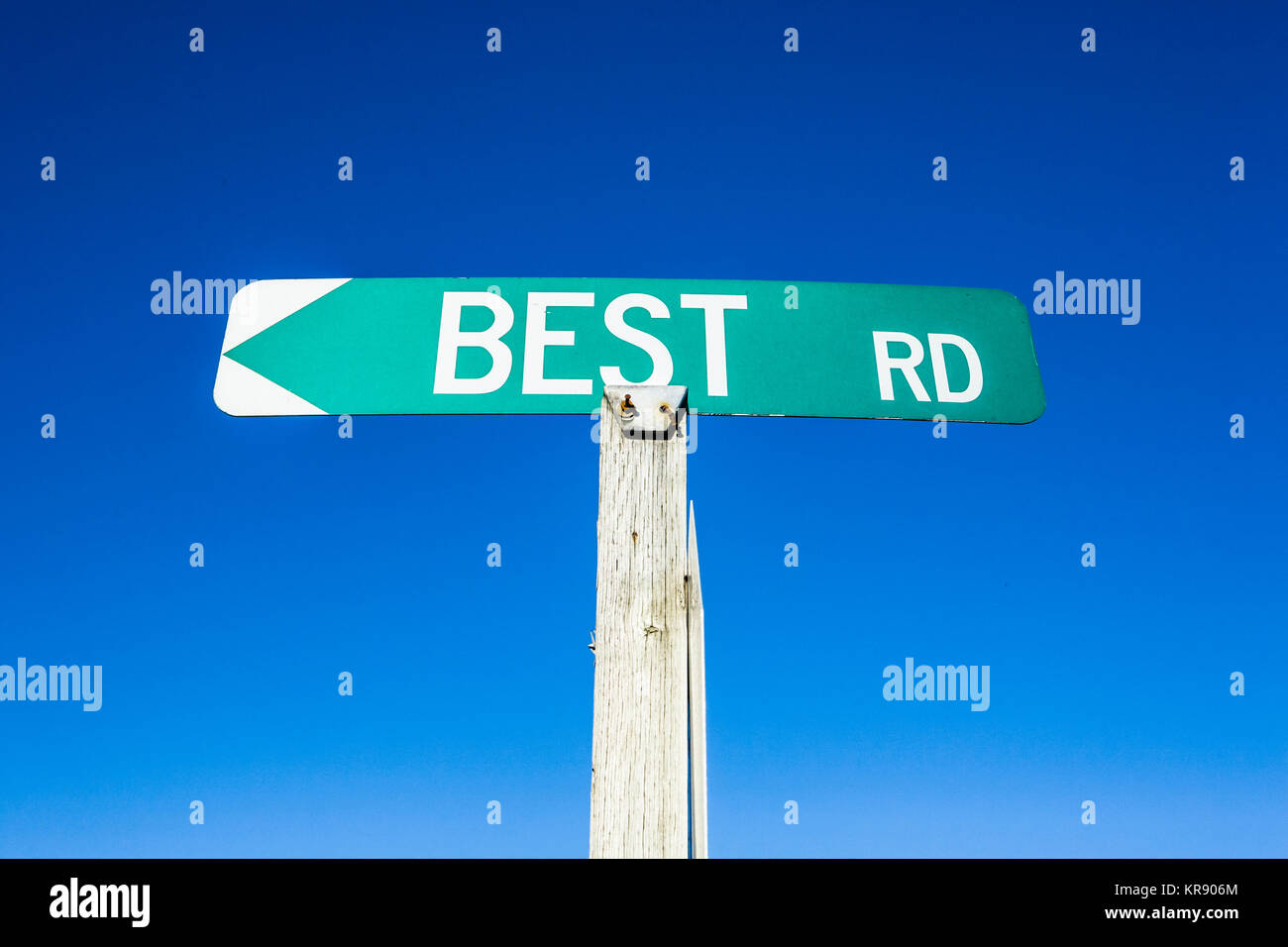 A road sign on a post reading "Best Road Stock Photo - Alamy