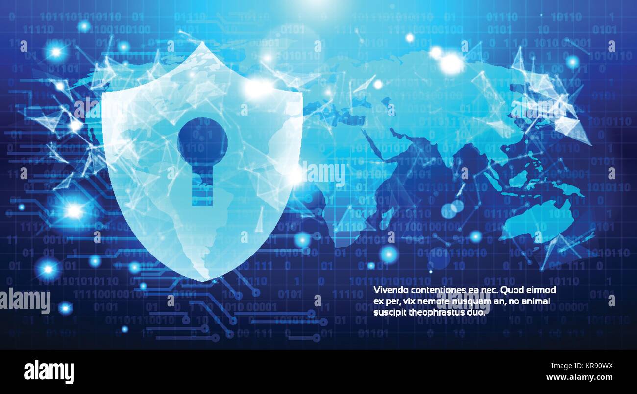 Protection Shield Over World Map Blue Circuit Background Business ...