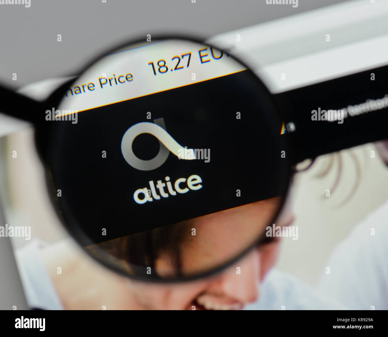 Milan, Italy - August 10, 2017: Altice logo on the website homepage ...