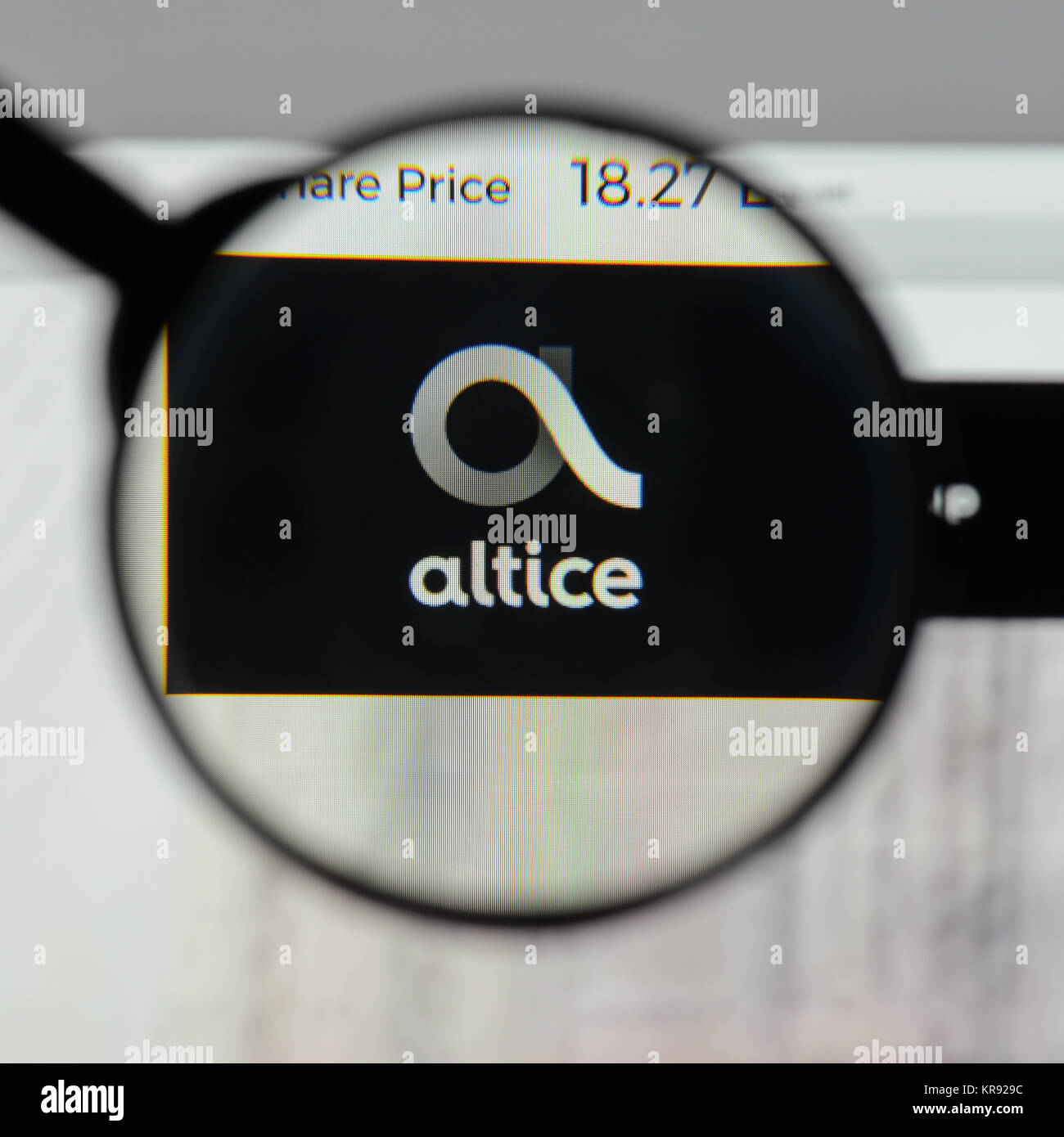 Milan, Italy - August 10, 2017: Altice logo on the website homepage ...