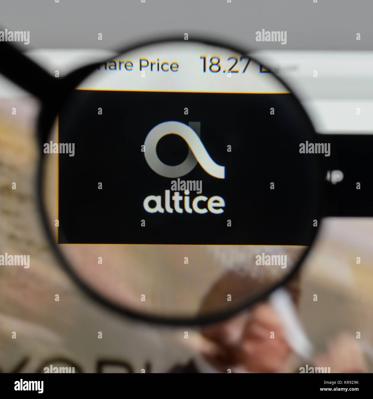 Milan, Italy - August 10, 2017: Altice logo on the website homepage ...