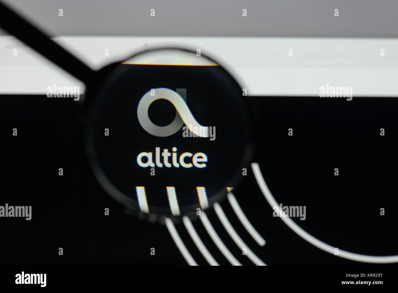 Milan, Italy - August 10, 2017: Altice logo on the website homepage ...