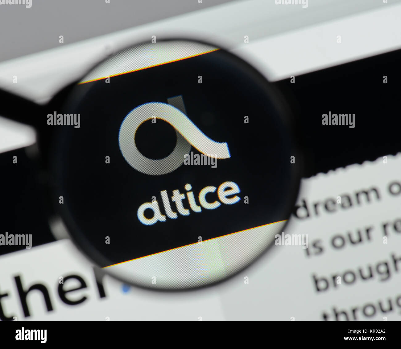 Milan, Italy - August 10, 2017: Altice logo on the website homepage ...