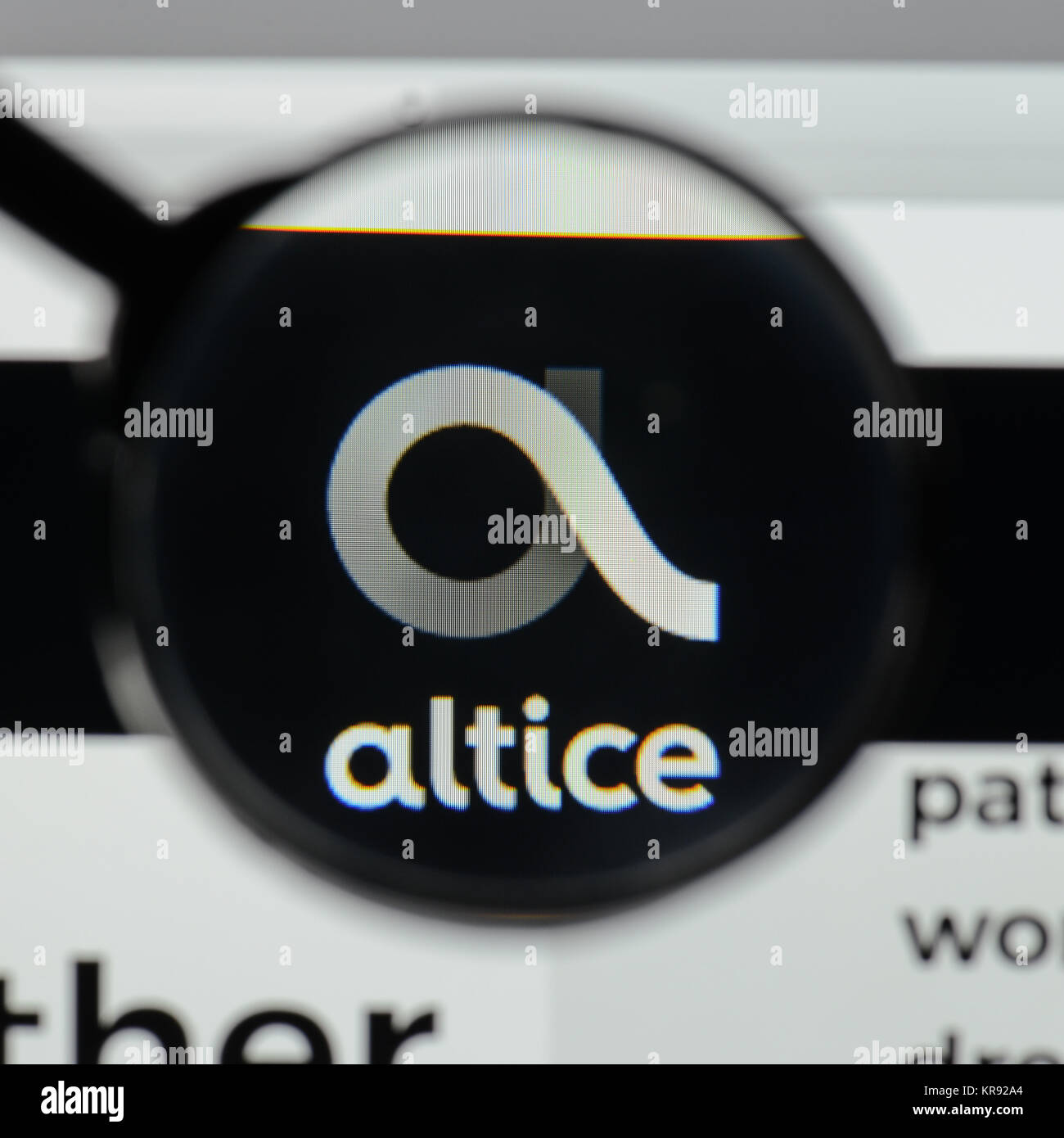 Milan, Italy - August 10, 2017: Altice logo on the website homepage ...