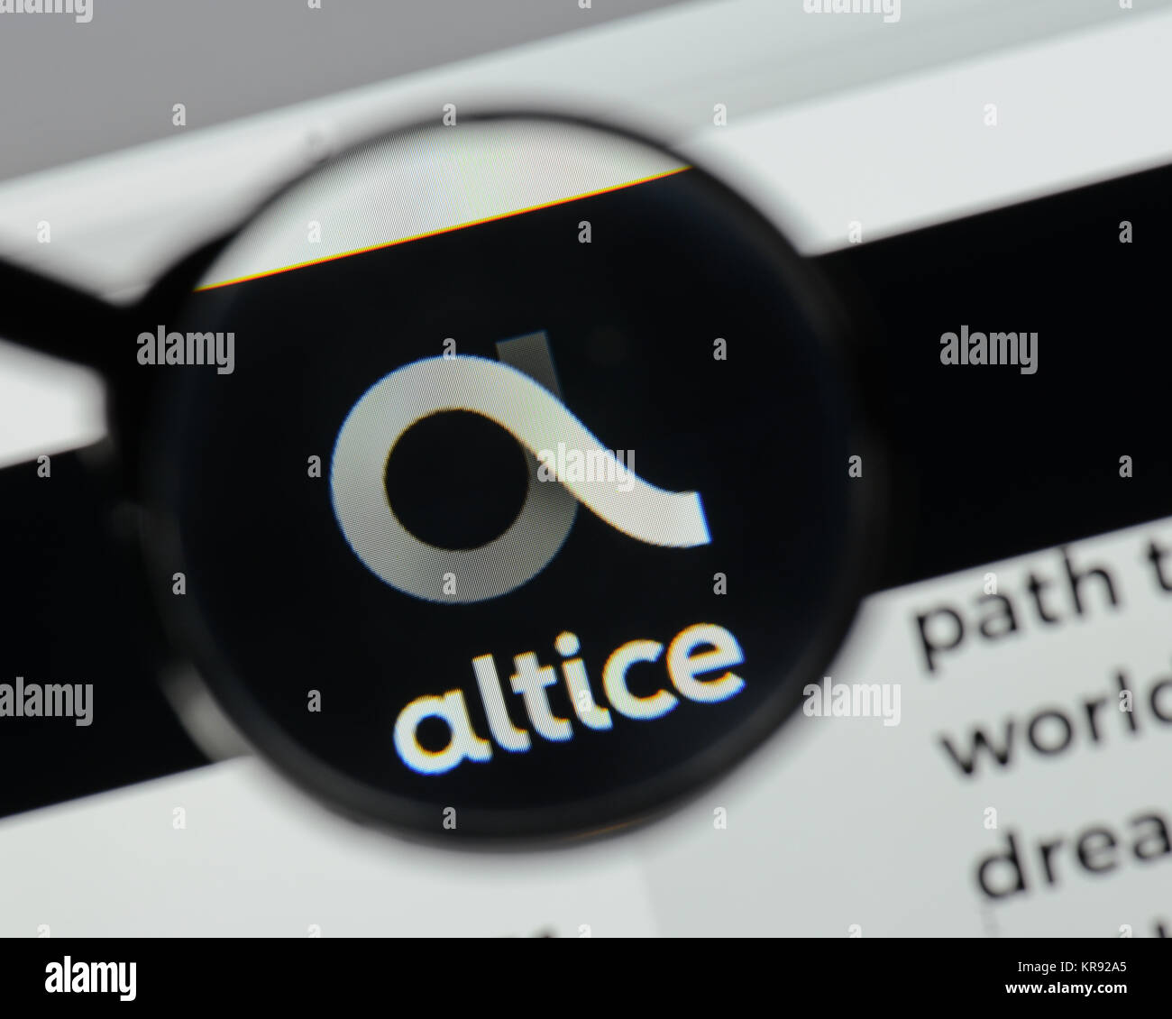 Milan, Italy - August 10, 2017: Altice logo on the website homepage ...