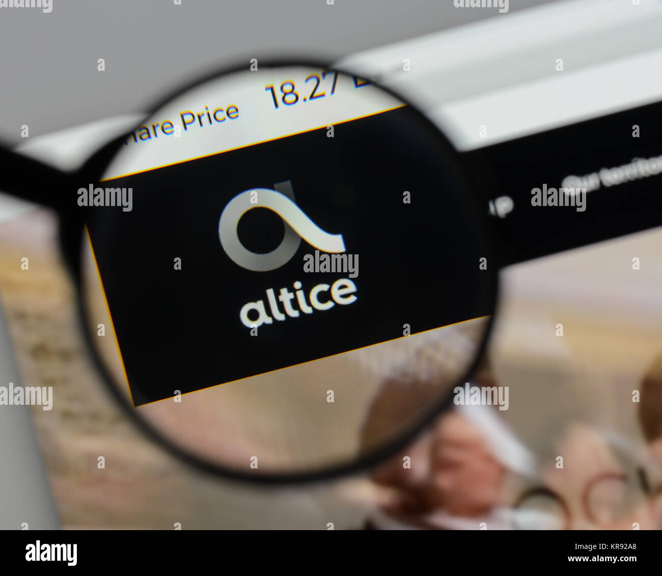 Milan, Italy - August 10, 2017: Altice logo on the website homepage ...