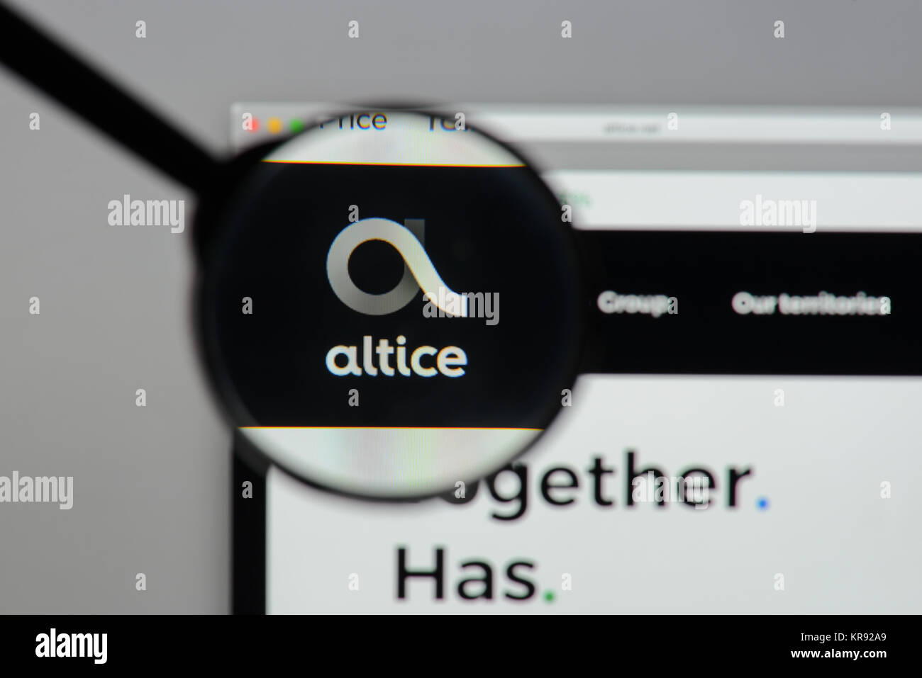 Milan, Italy - August 10, 2017: Altice logo on the website homepage ...