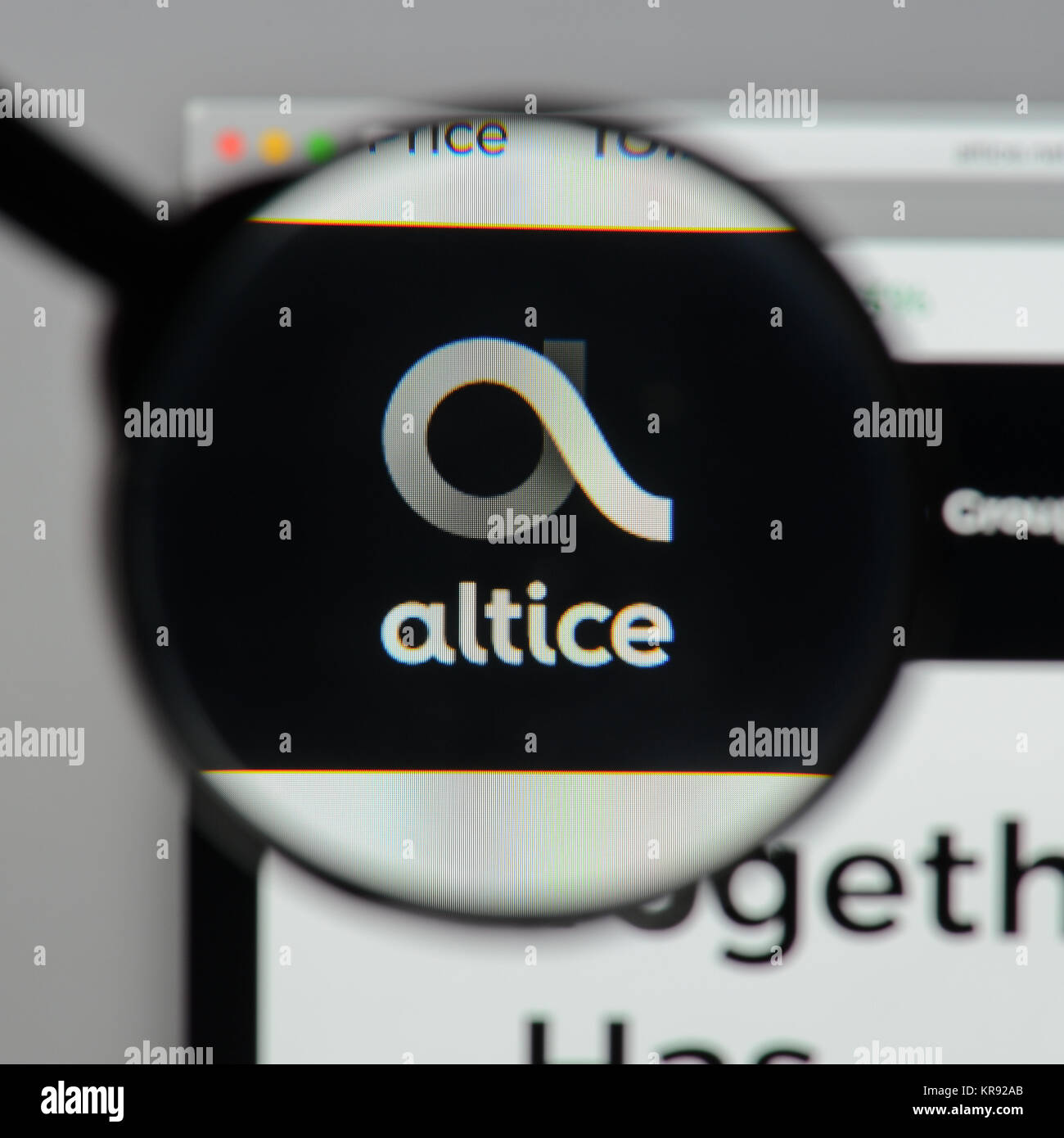 Milan, Italy - August 10, 2017: Altice logo on the website homepage ...