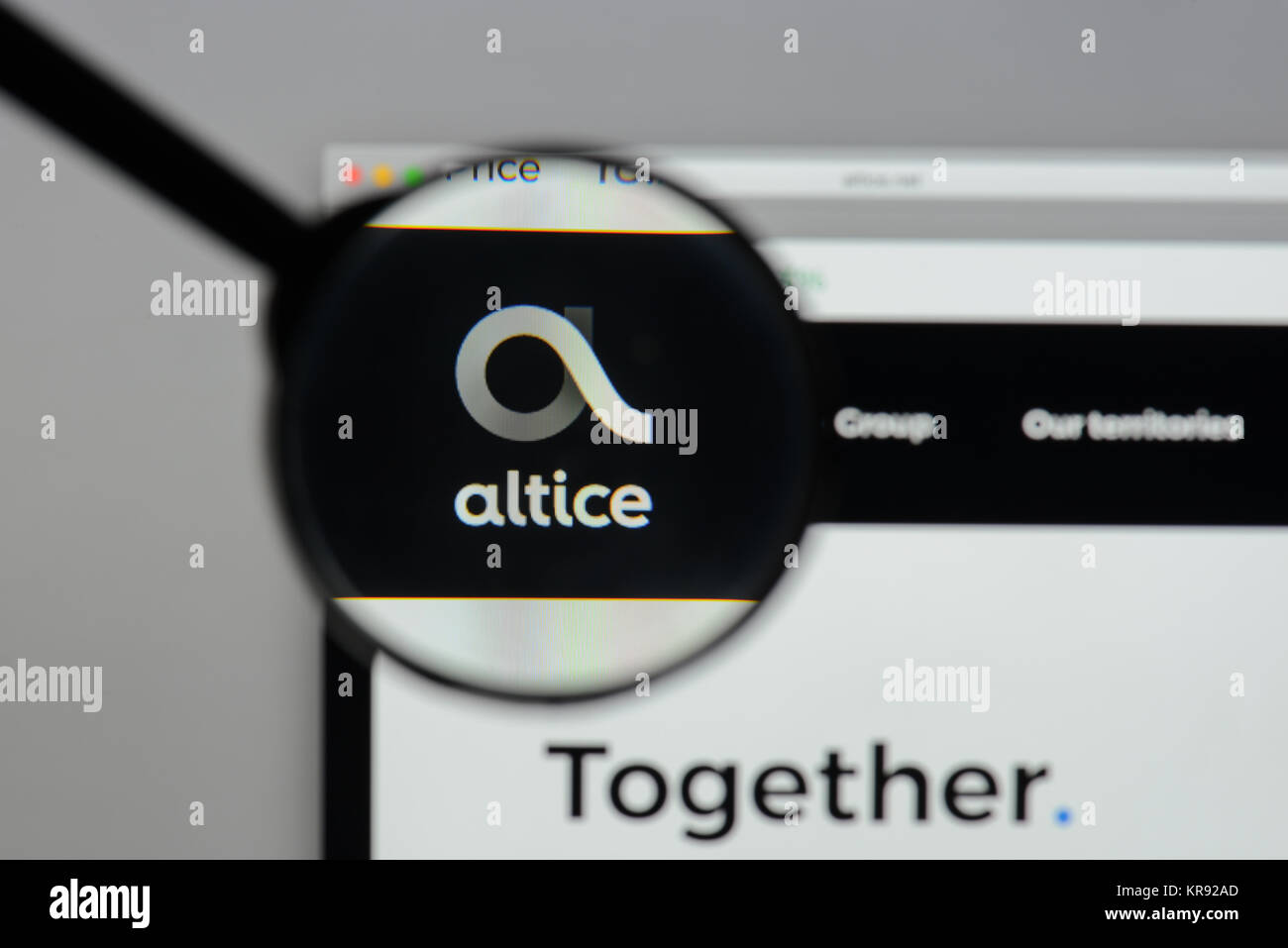 Milan, Italy - August 10, 2017: Altice logo on the website homepage ...