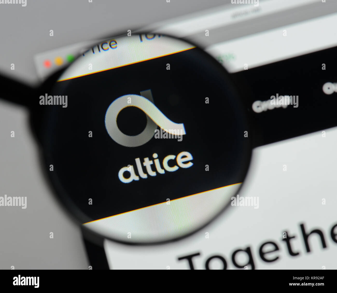 Milan, Italy - August 10, 2017: Altice logo on the website homepage ...