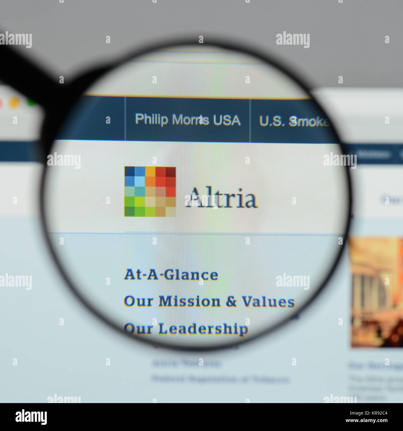 Milan, Italy - August 10, 2017: Altria Group website. It is an American ...