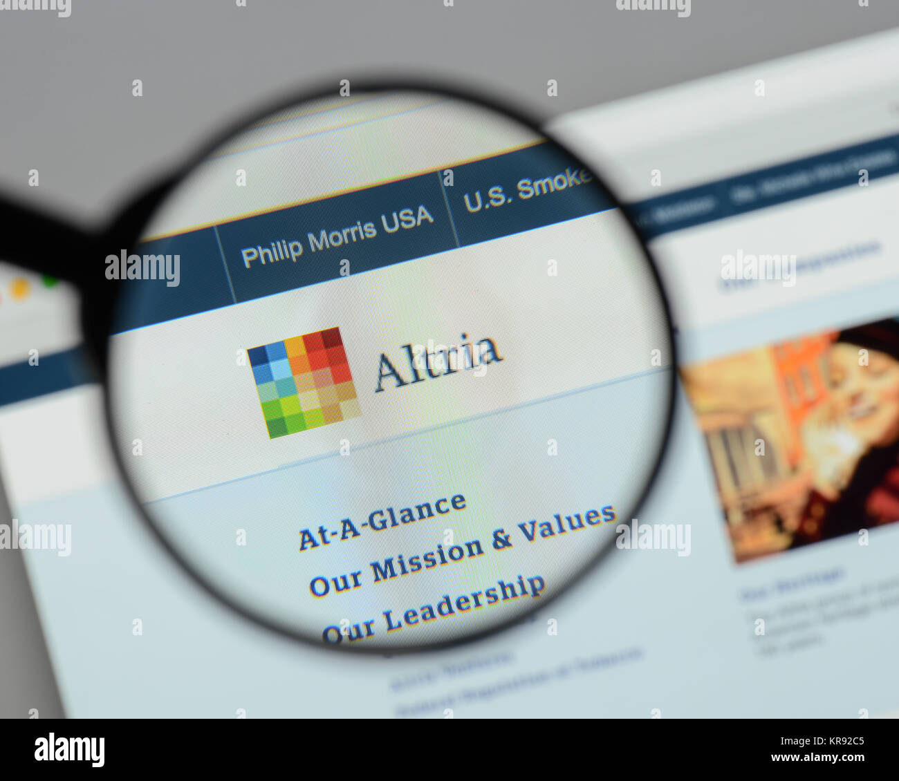 Milan, Italy - August 10, 2017: Altria Group website. It is an American ...