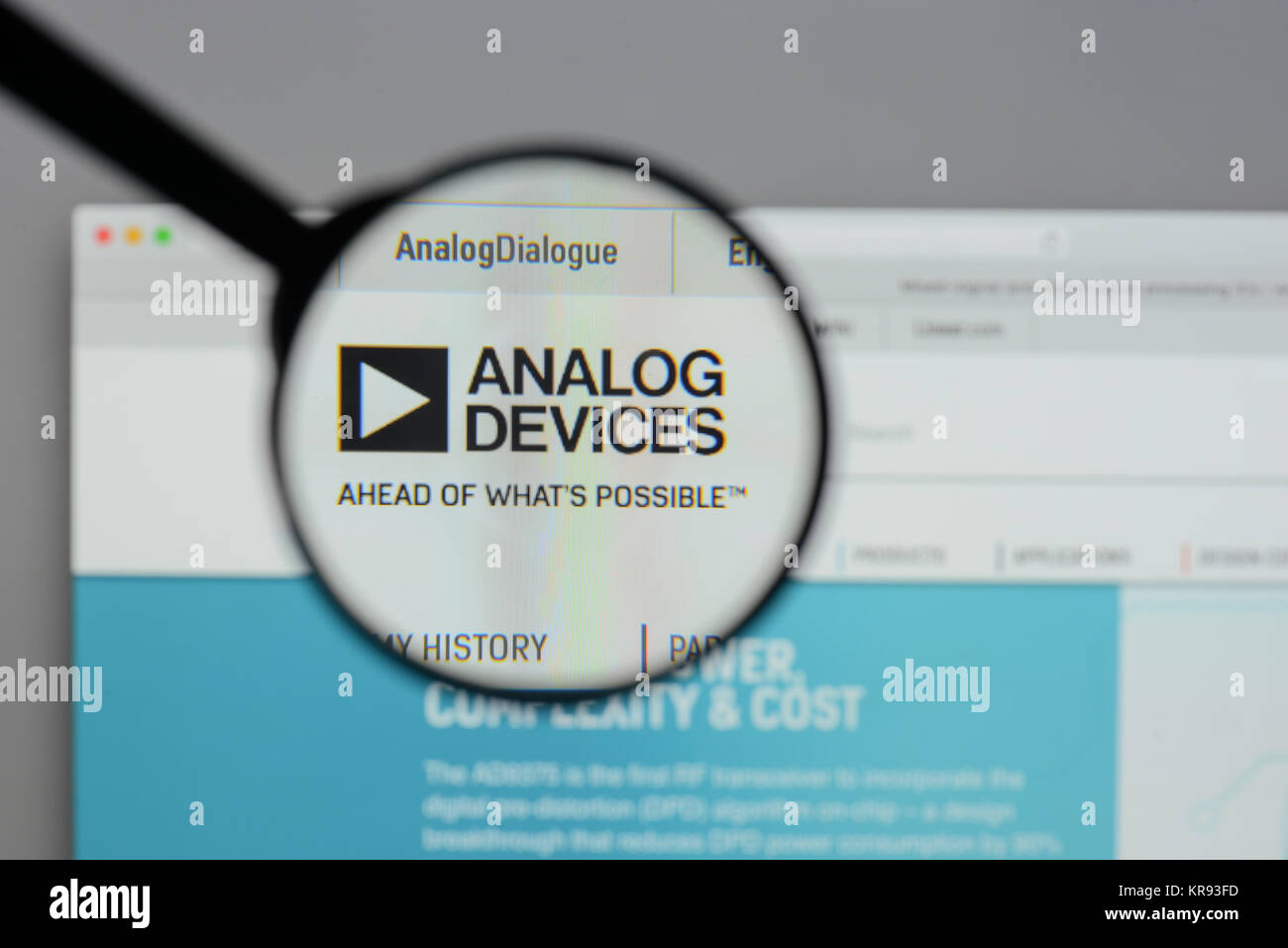 Milan, Italy - August 10, 2017: Analog Devices logo on the website ...