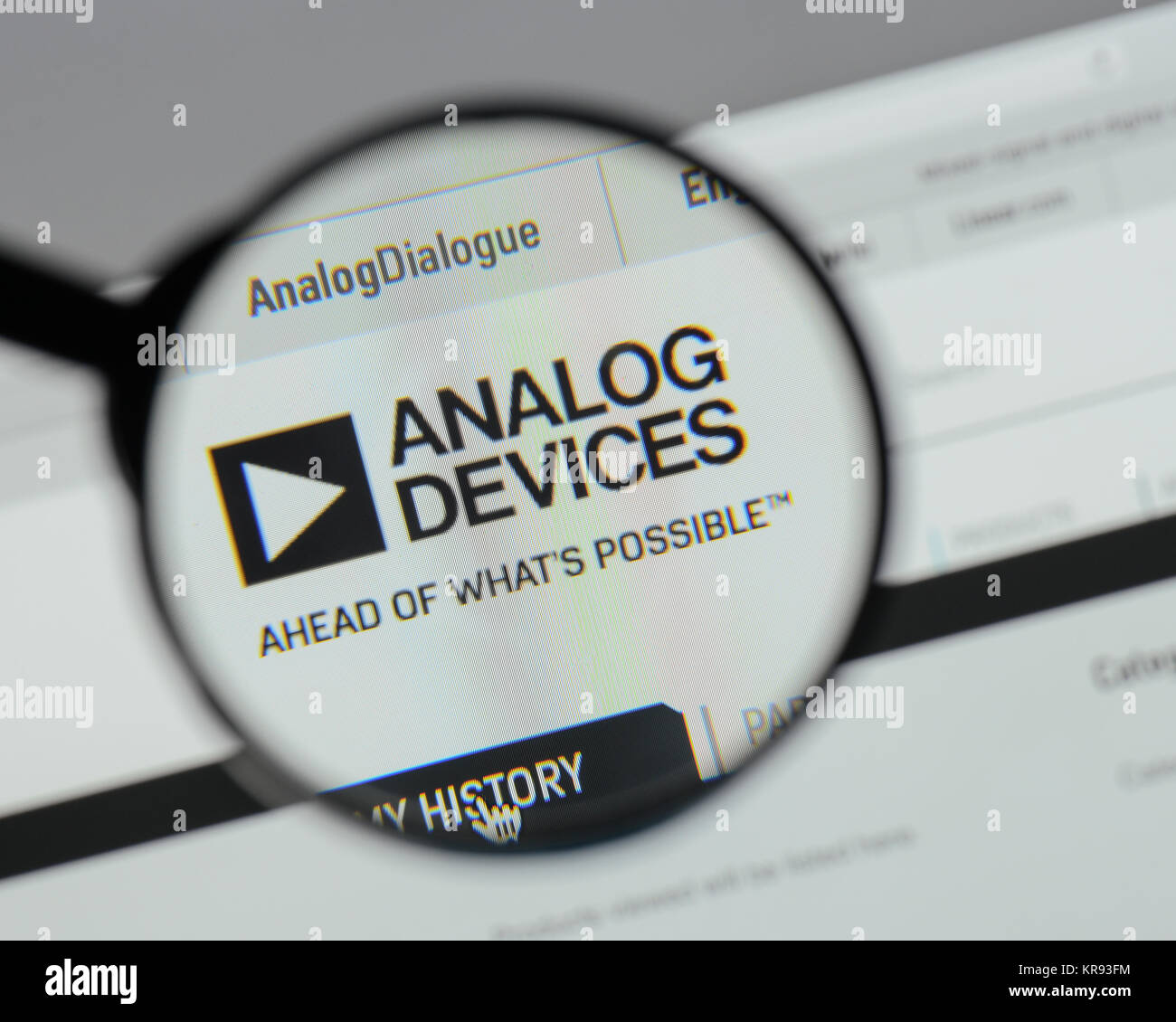 Milan, Italy - August 10, 2017: Analog Devices logo on the website ...