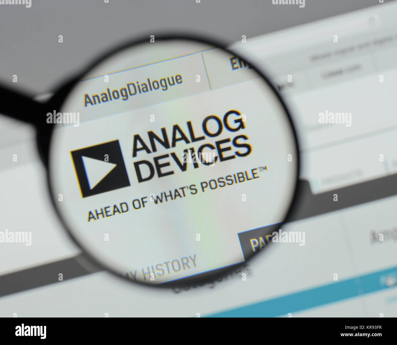 Milan, Italy - August 10, 2017: Analog Devices logo on the website ...
