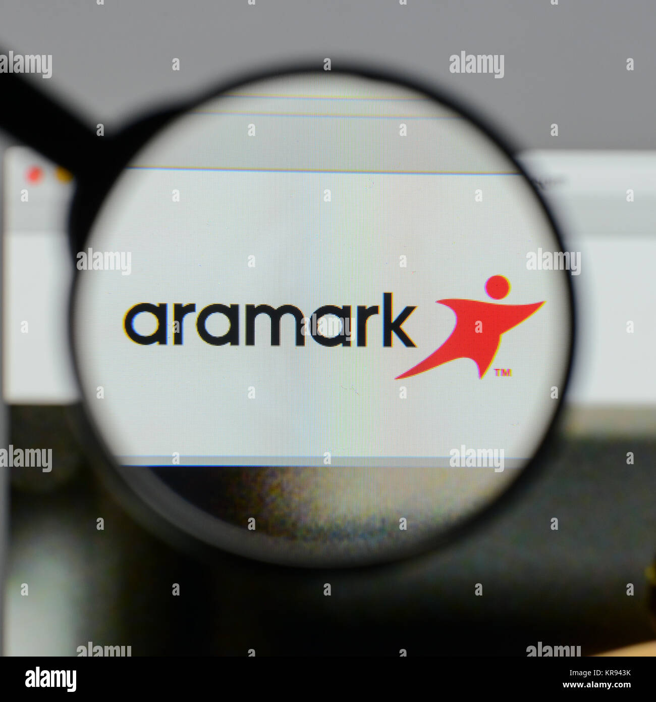 Milan, Italy - August 10, 2017: Aramark logo on the website homepage ...