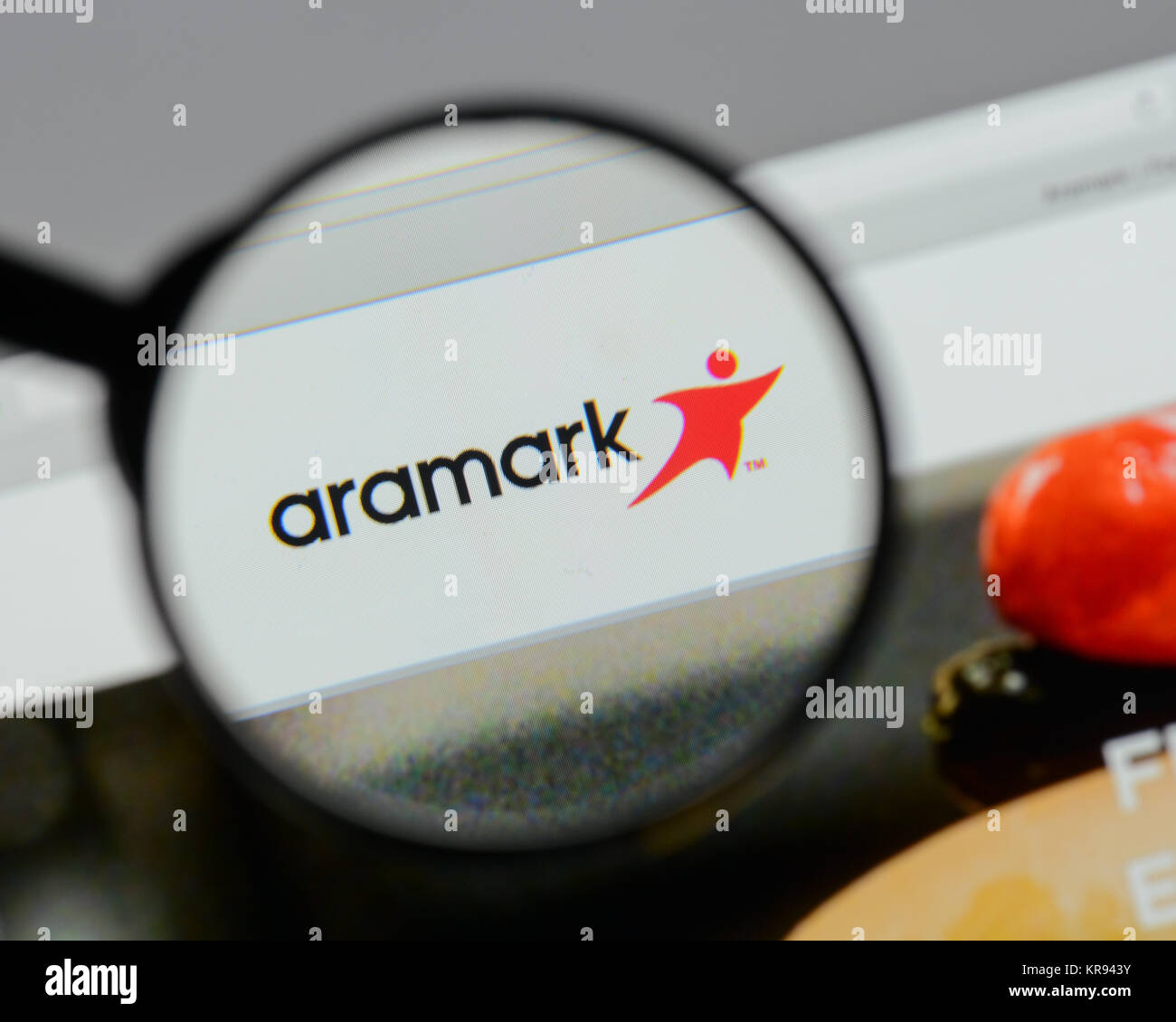 Milan, Italy - August 10, 2017: Aramark logo on the website homepage ...