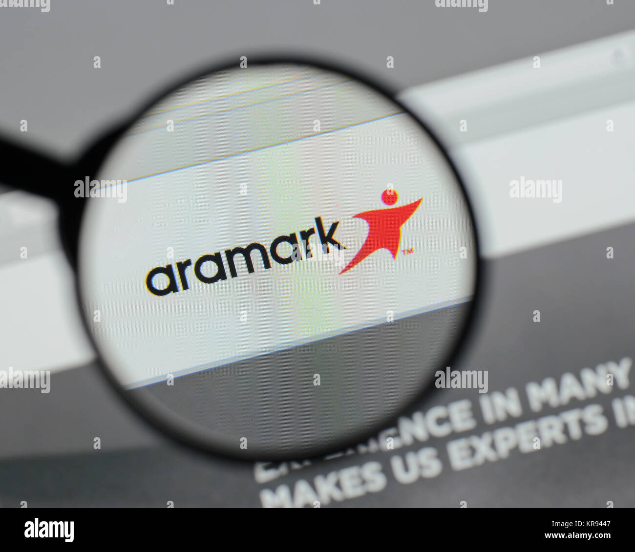 Milan, Italy - August 10, 2017: Aramark logo on the website homepage ...
