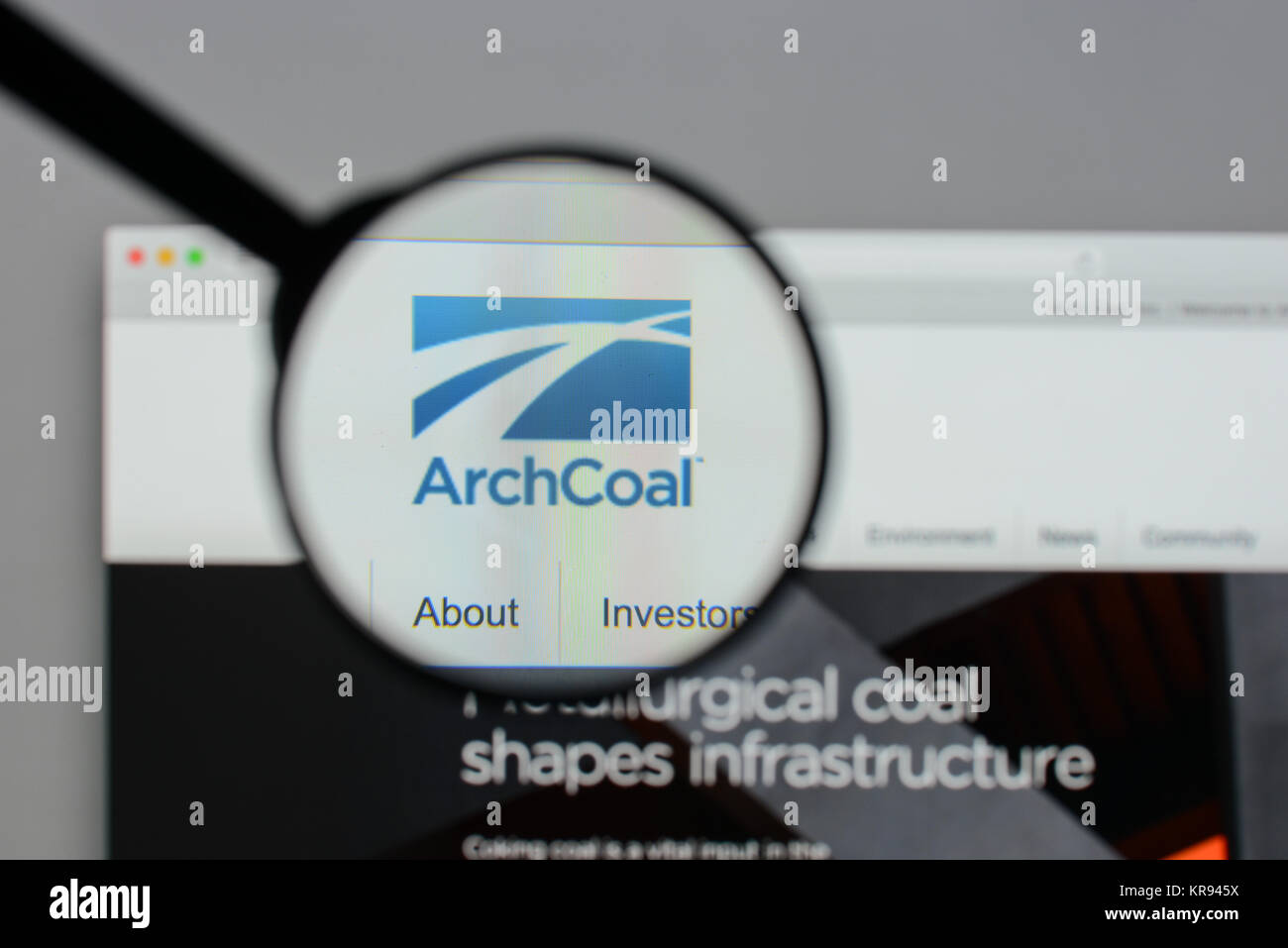 Milan, Italy - August 10, 2017: Arch Coal logo on the website homepage ...