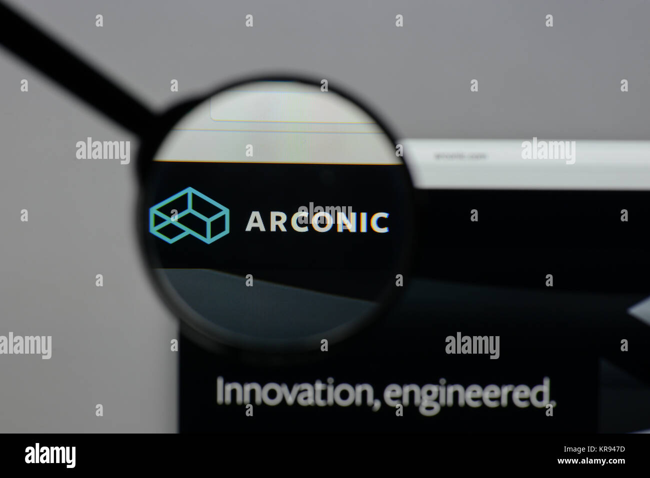 Milan, Italy - August 10, 2017: Arconic logo on the website homepage ...