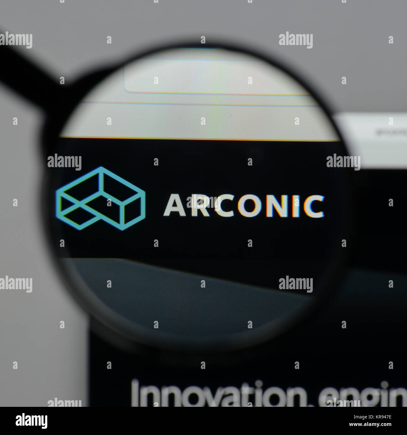 Milan, Italy - August 10, 2017: Arconic logo on the website homepage ...