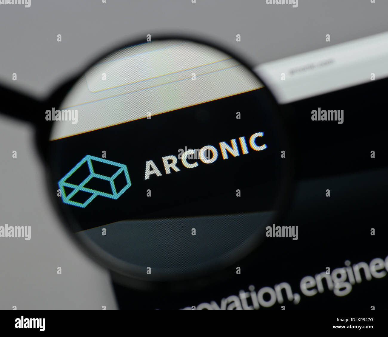 Milan, Italy - August 10, 2017: Arconic logo on the website homepage ...