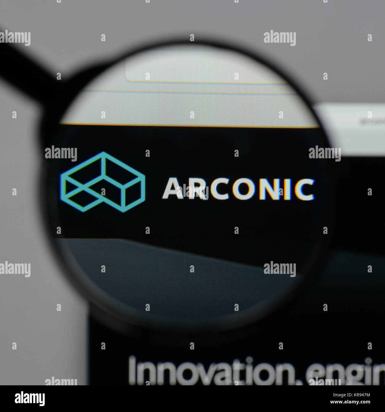 Milan, Italy - August 10, 2017: Arconic logo on the website homepage ...