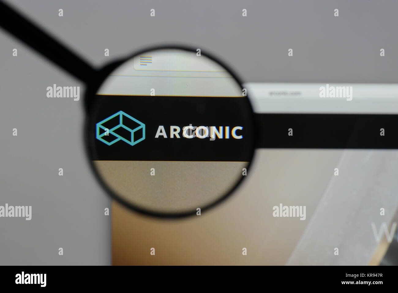Milan, Italy - August 10, 2017: Arconic logo on the website homepage ...