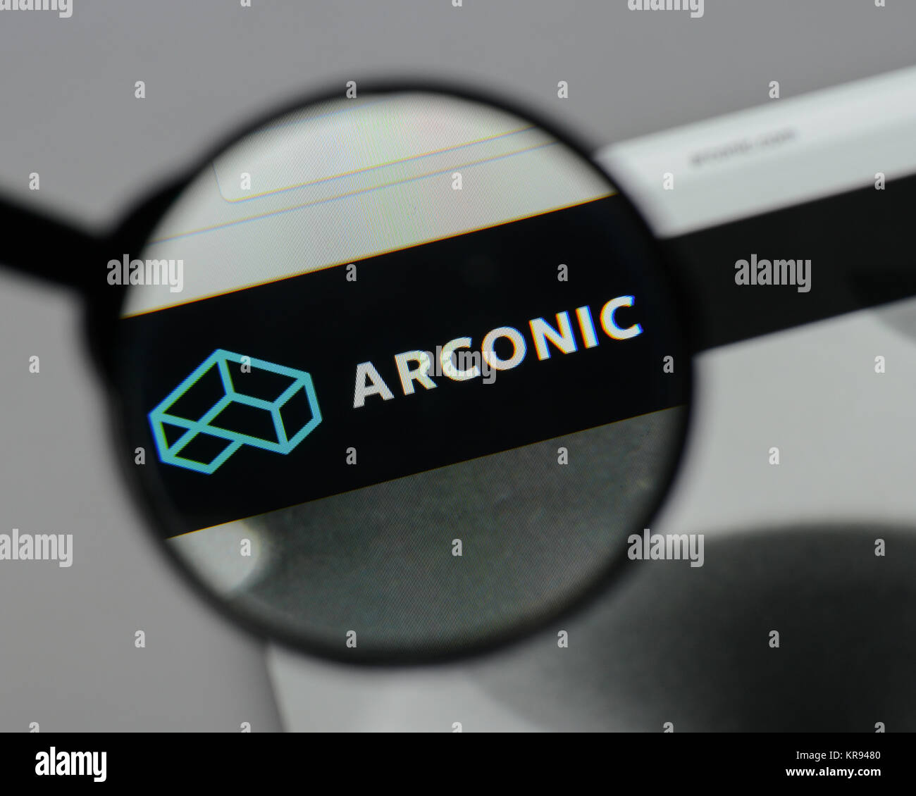 Milan, Italy - August 10, 2017: Arconic logo on the website homepage ...