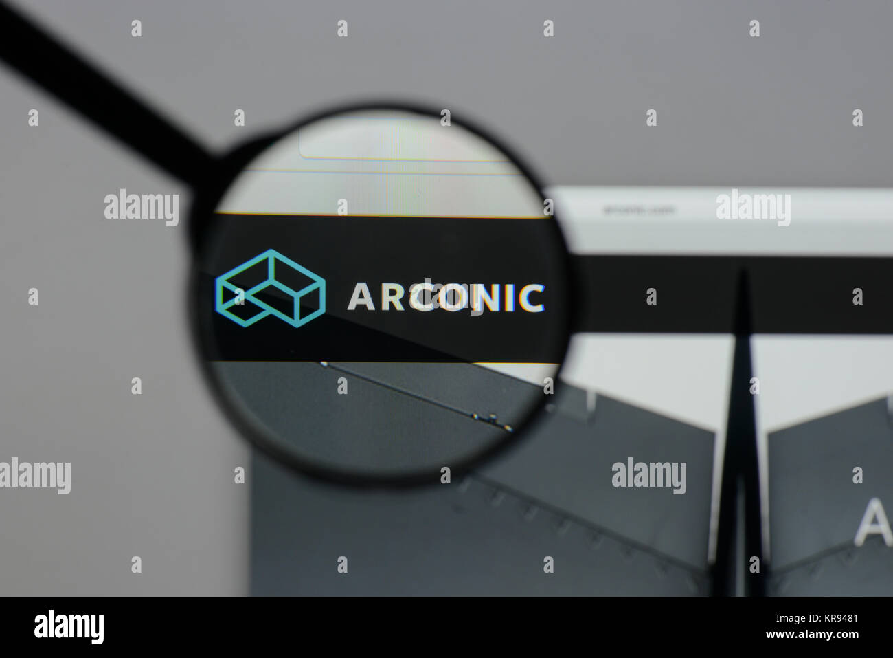 Milan, Italy - August 10, 2017: Arconic logo on the website homepage ...