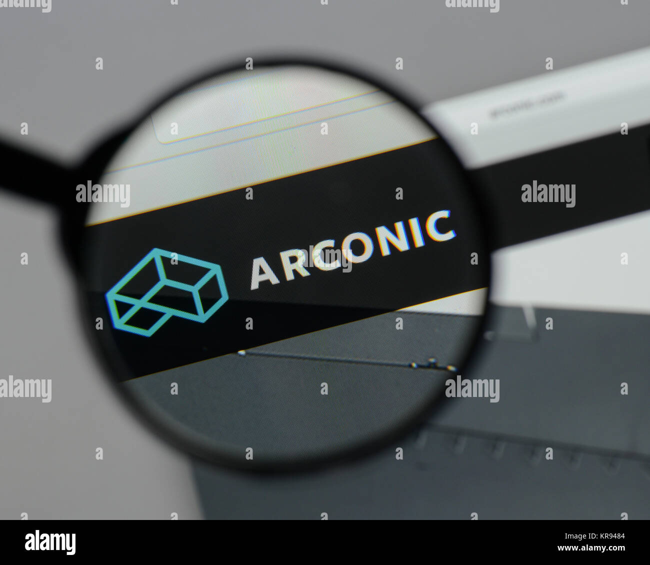 Milan, Italy - August 10, 2017: Arconic logo on the website homepage ...