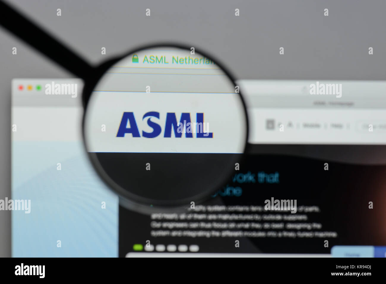 Milan, Italy - August 10, 2017: ASML Holding NV logo on the website ...