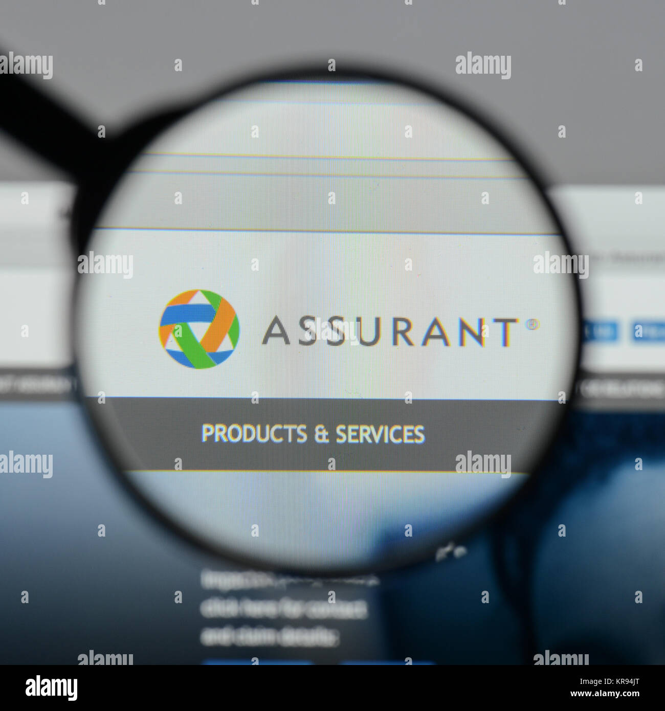 Milan, Italy - August 10, 2017: Assurant logo on the website homepage ...