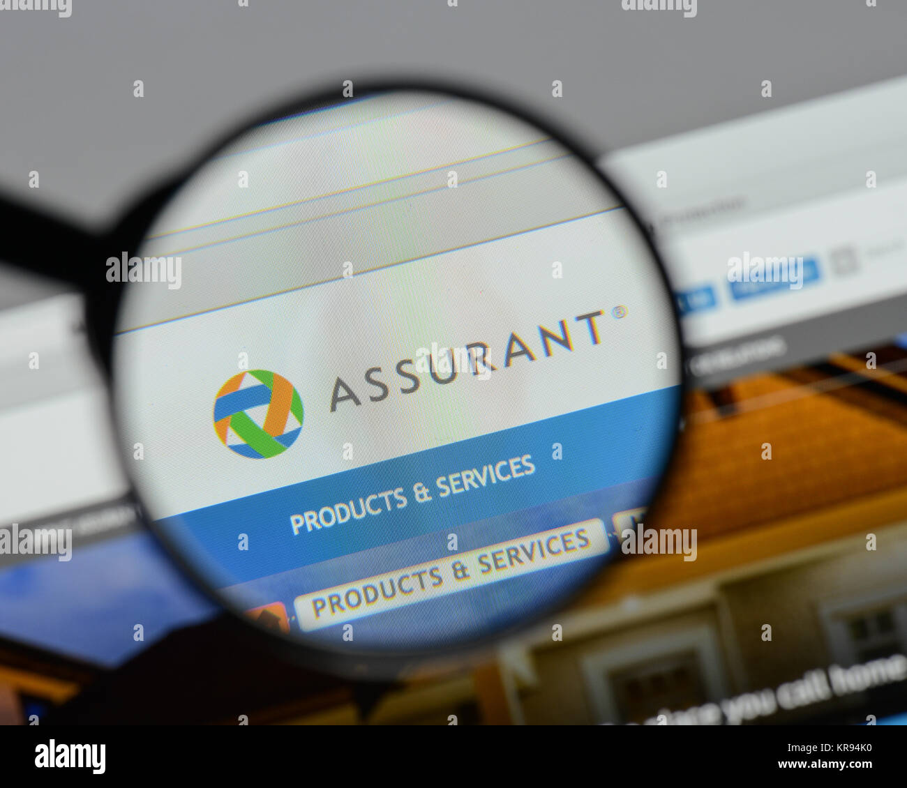 Milan, Italy - August 10, 2017: Assurant logo on the website homepage ...