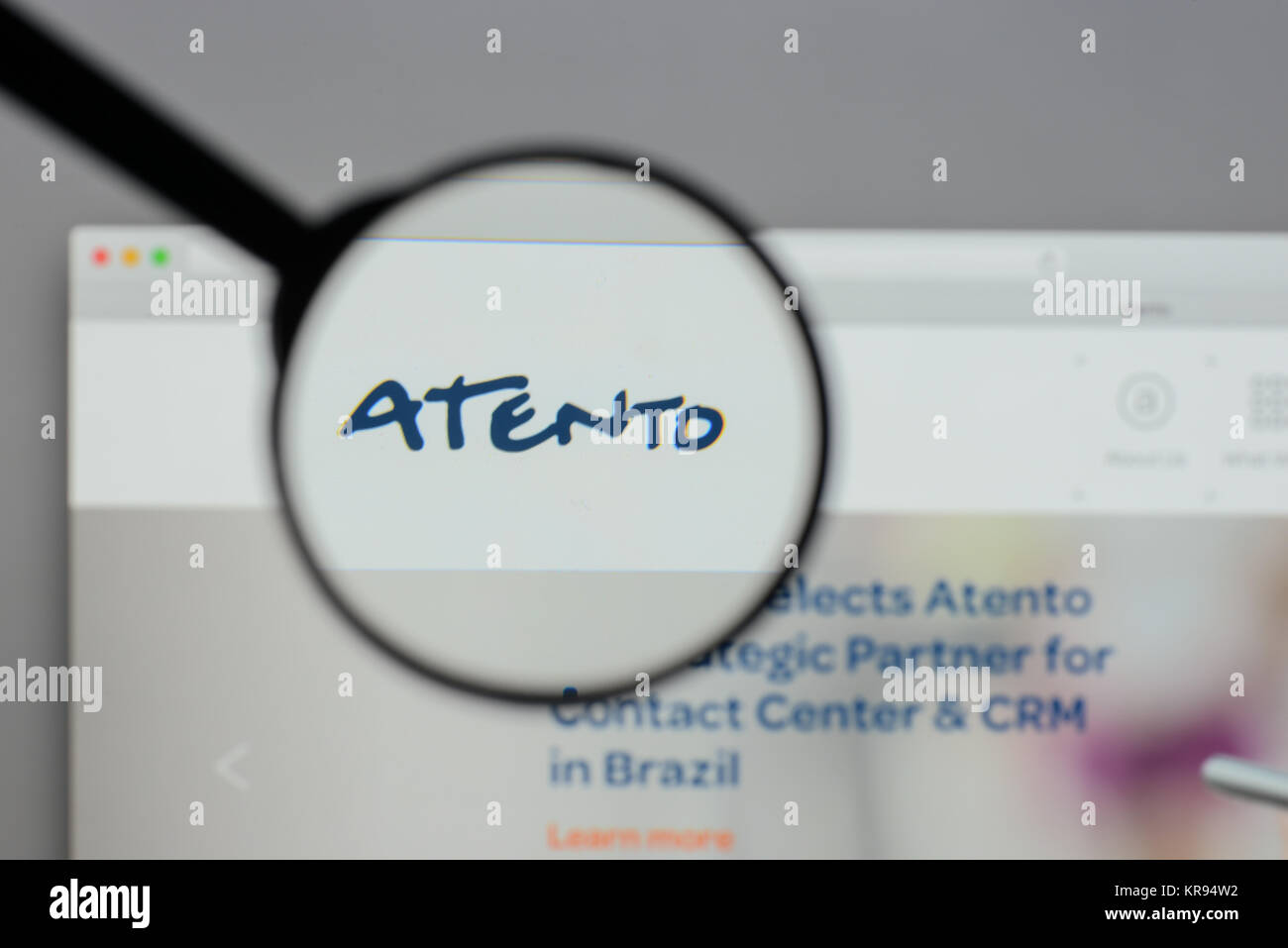 Milan, Italy - August 10, 2017: Atento logo on the website homepage ...