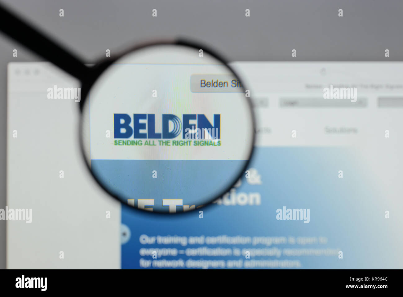 Milan, Italy - August 10, 2017: Belden logo on the website homepage ...