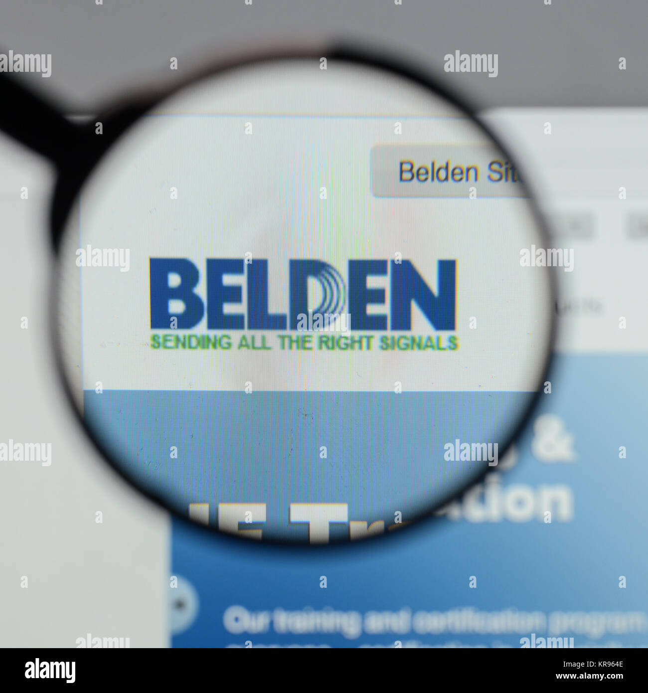 Milan, Italy - August 10, 2017: Belden logo on the website homepage ...